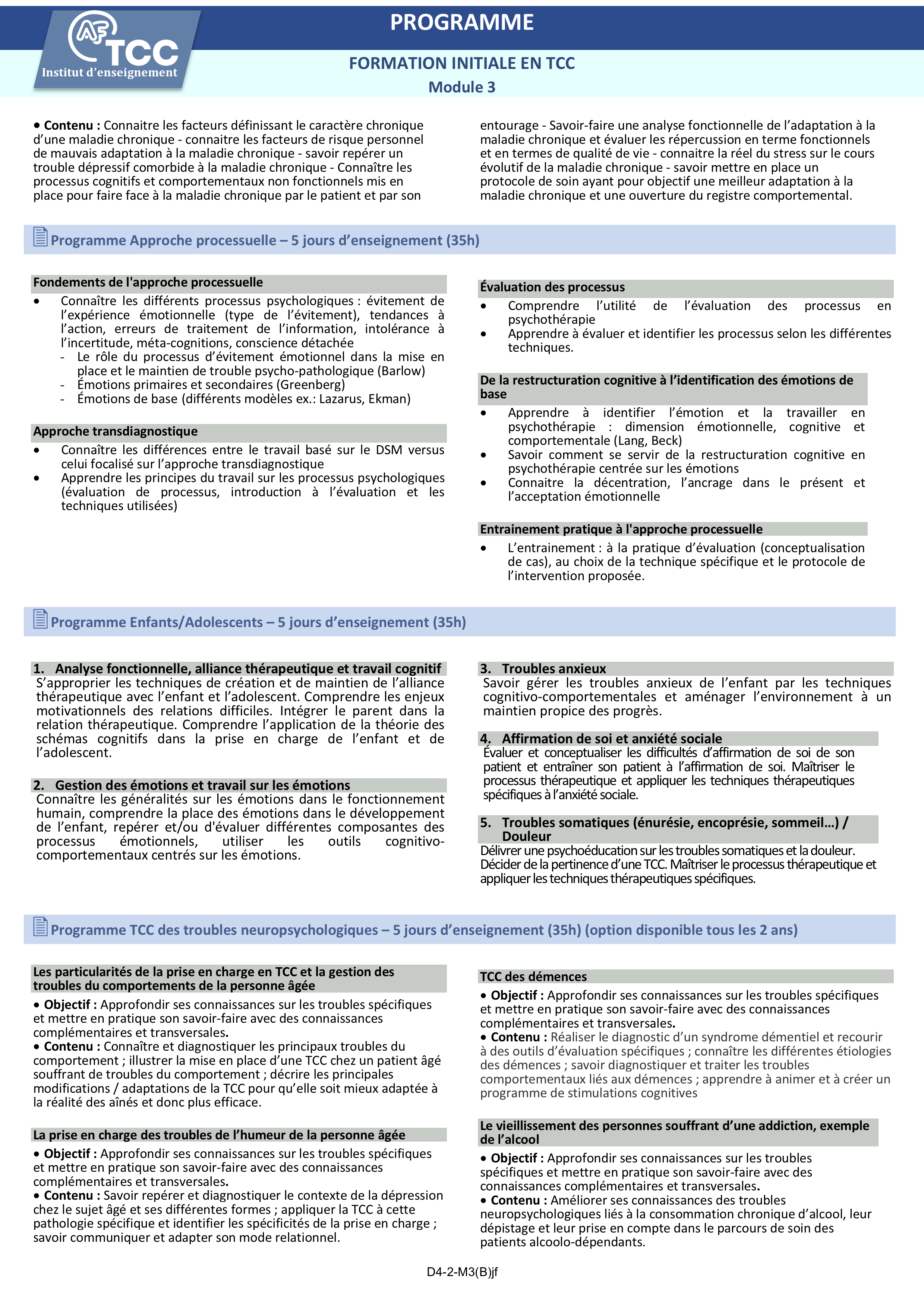 Présentation de la formation - Module 3 | AFTCC